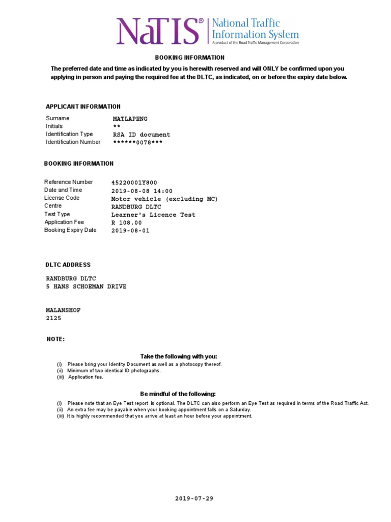 Matlapeng RSA ID Document 0078 : Surname Initials Identification Type ...