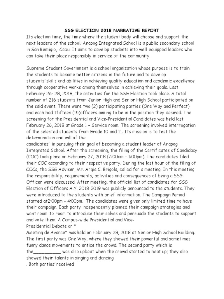 A Report on the 2018 SSG Elections at Anapog Integrated School ...