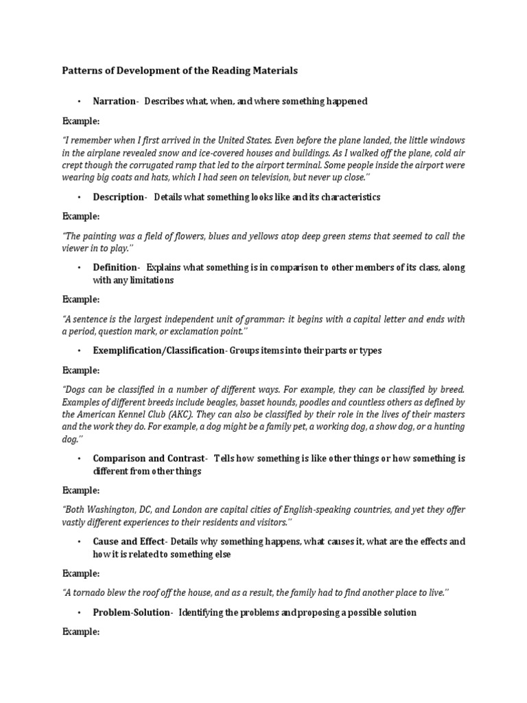 Patterns of Development of The Reading Materials: Narration | PDF ...
