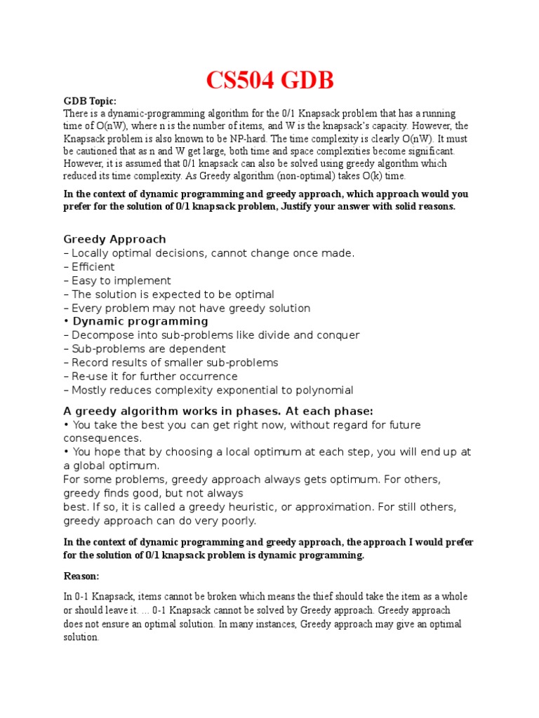 Cs502 GDB Correct Solution Idea | PDF | Dynamic Programming | Mathematical Optimization