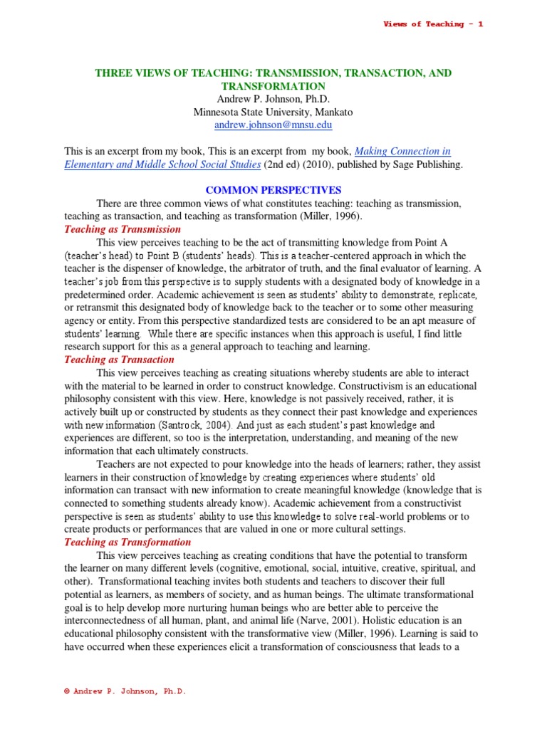 Teaching Models Transmission Transaction | PDF | Constructivism ...