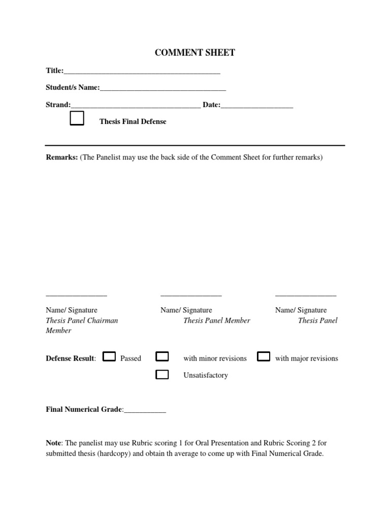 Comment Sheet: Thesis Panel Chairman Thesis Panel Member Thesis Panel ...
