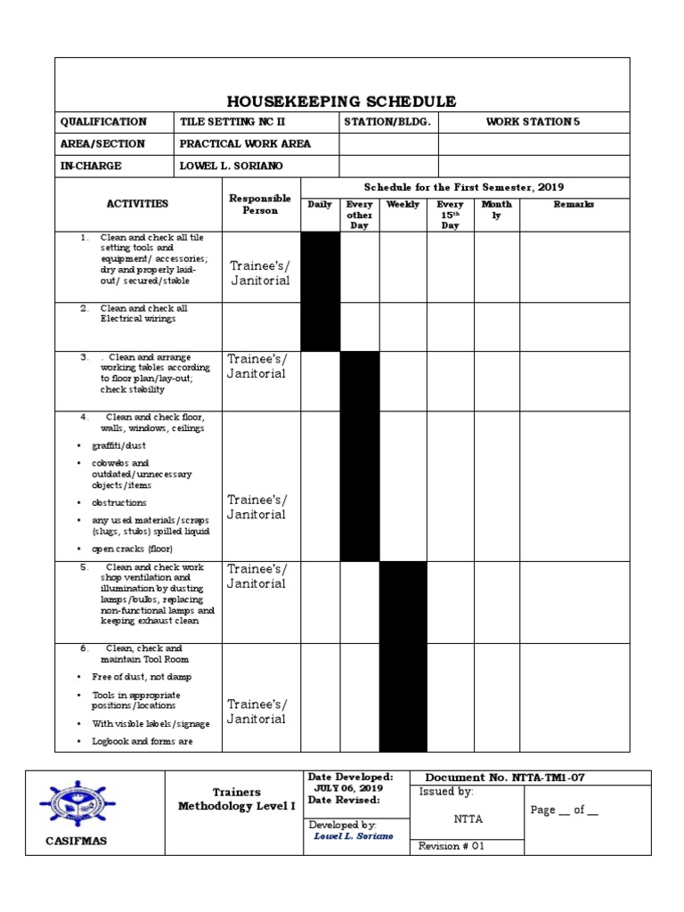 Housekeeping Schedule for NC II Training | PDF | Building Engineering ...