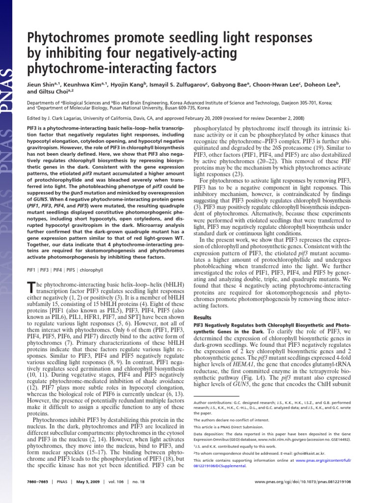 Phytochromes Promote Seedling Light Responses by Inhibiting Four Negatively-Acting Phytochrome ...