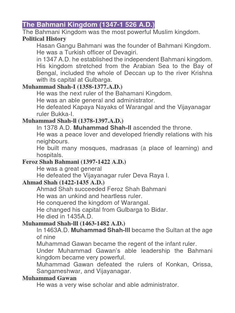 The Rise and Fragmentation of the Bahmani Kingdom: A Powerful Muslim ...