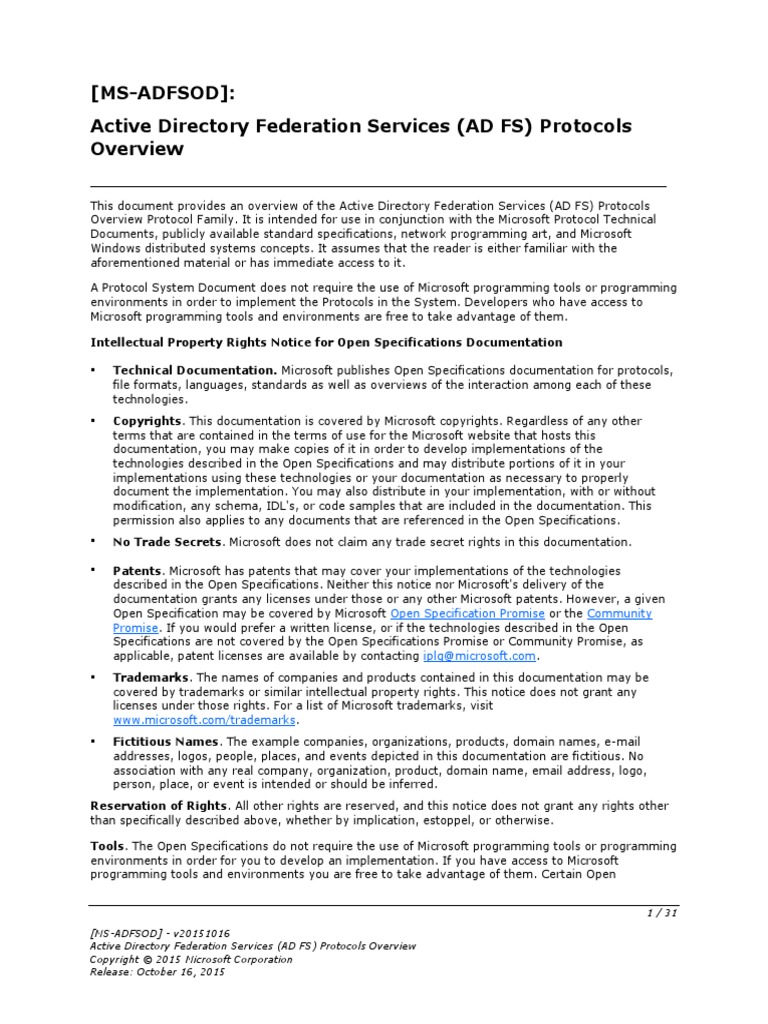 (MS-ADFSOD) : Active Directory Federation Services (AD FS) Protocols | Download Free PDF ...