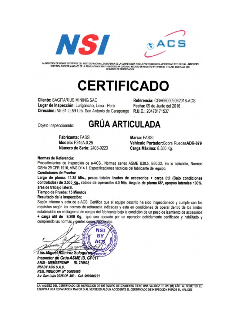 ADR-879 Certificado de Operatividad
