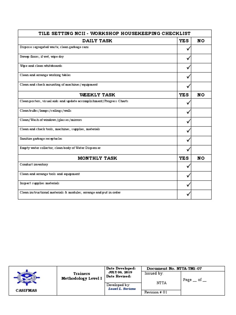 003 Workshop Housekeeping Checklist | PDF | Nature