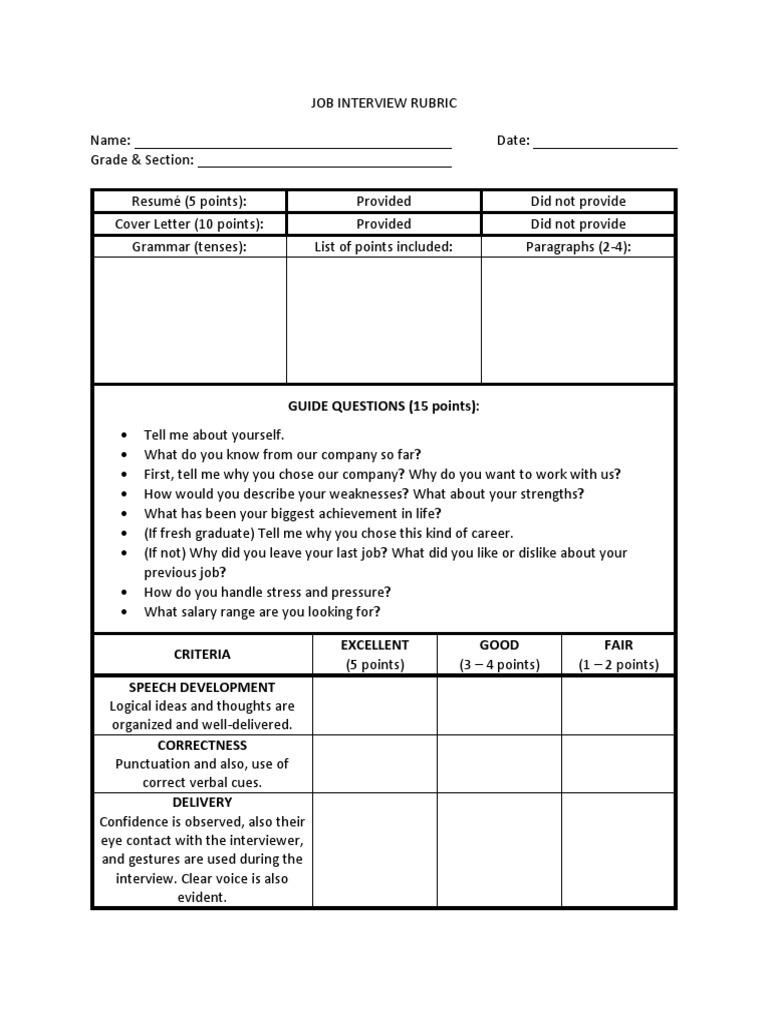 Job Interview Rubric | PDF | Self-Improvement