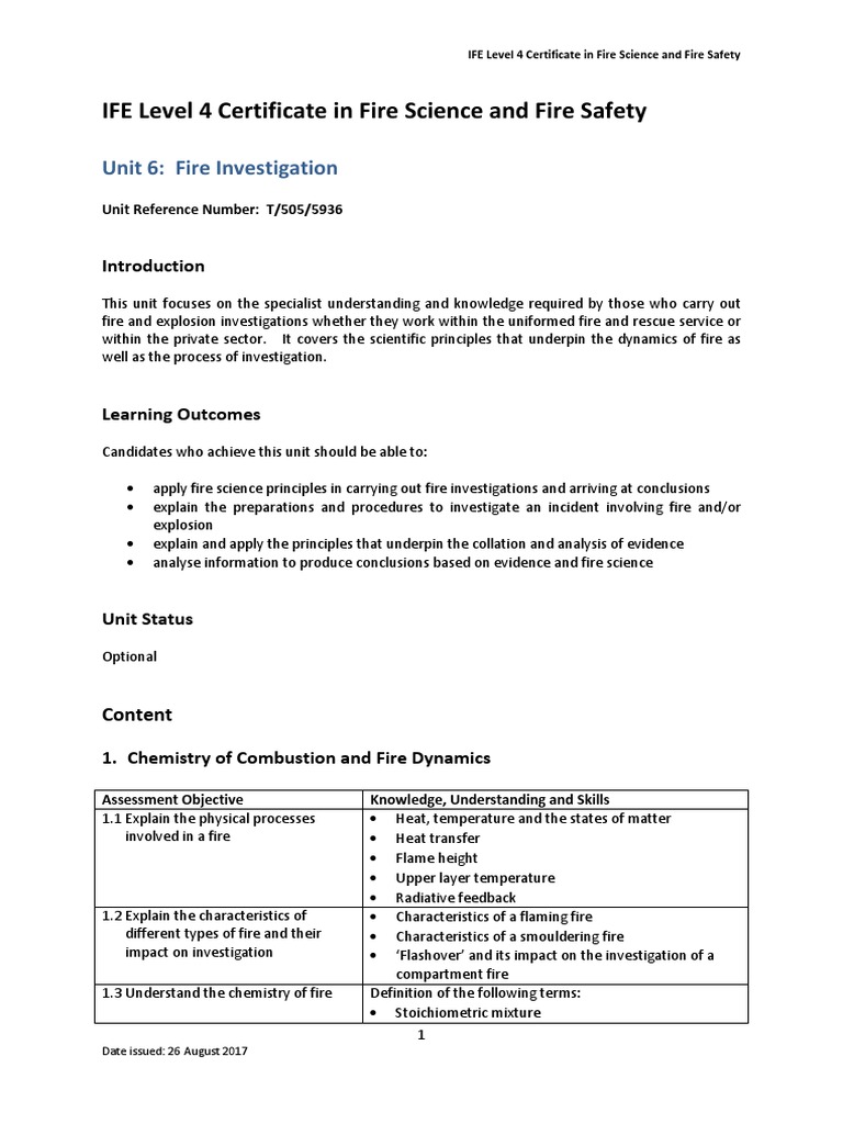 IFE Level 4 Certificate in Fire Investigation Unit | PDF | Fires ...
