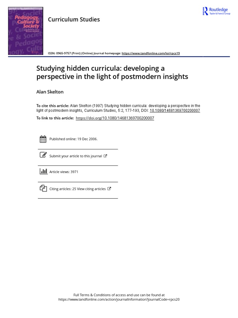 Studying Hidden Curricula Developing A Perspective in The Light of ...