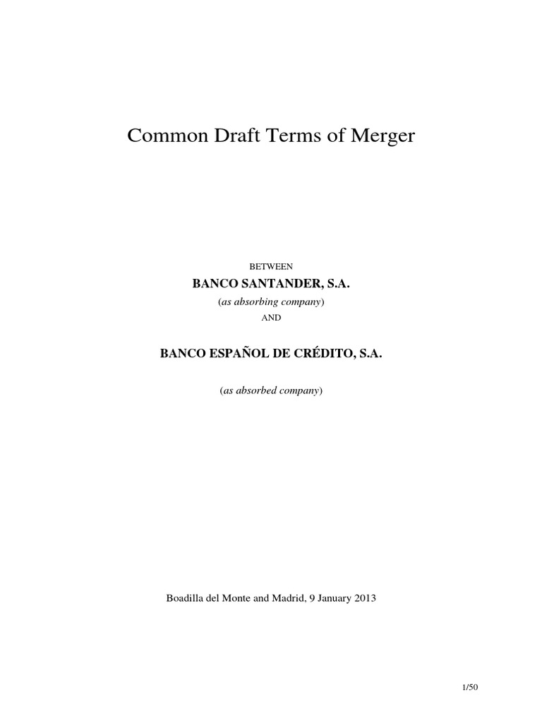 Common Draft Terms of Merger Example | PDF | Stocks | Mergers And ...