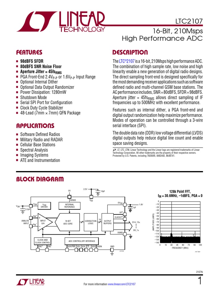 2107 FB | PDF | Analog To Digital Converter | Signal To Noise Ratio