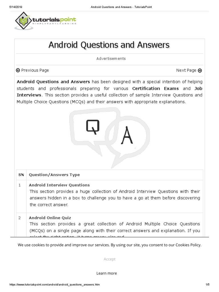Android Questions and Answers - TutorialsPoint | PDF | Multiple Choice ...