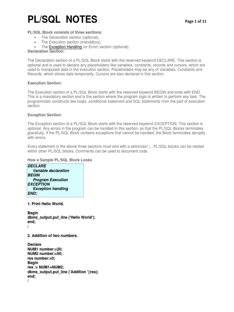 Basic PL SQL Notes For Students | PDF | Parameter (Computer Programming ...