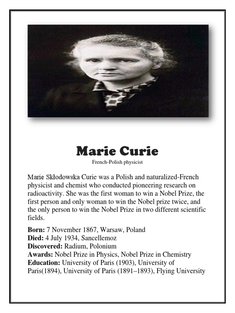 Marie Curie: French-Polish Physicist | PDF | Galileo Galilei | Marie Curie