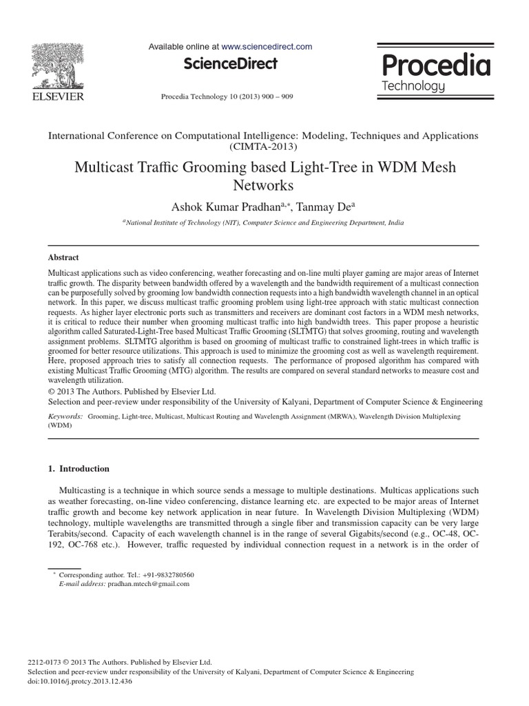 Multicast Traffic Grooming Based Light Tree in WDM Mesh Networks | PDF | Routing | Wavelength ...