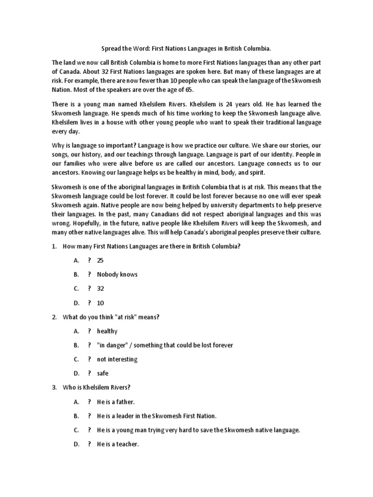 Reading Comprehension | PDF | First Nations | Human Communication