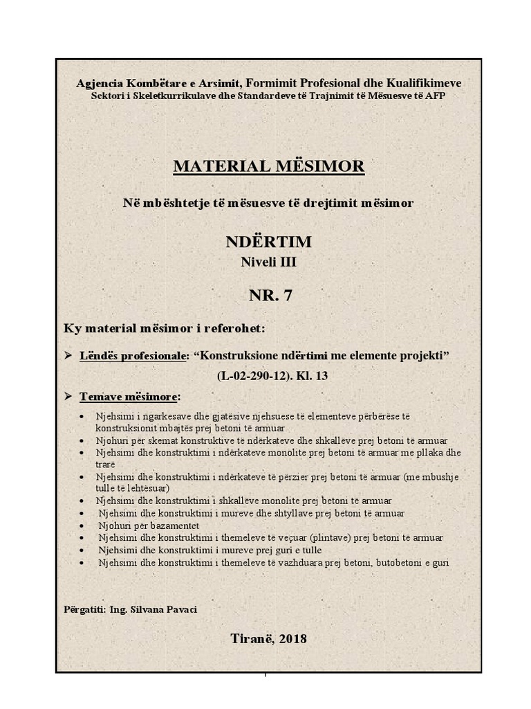 12 Lenda Konstruksione Ndert Me Element Projekti Kl.13 Ndertim 2018 | PDF