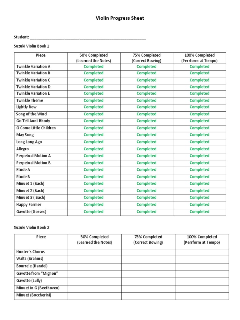 Violin Progress Sheet | PDF | Tempo | Musicology