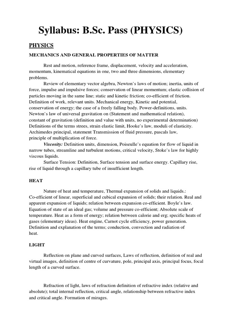 Syllabus: B.Sc. Pass (PHYSICS) : Pure Science (Pass) (Code - 46pure ...