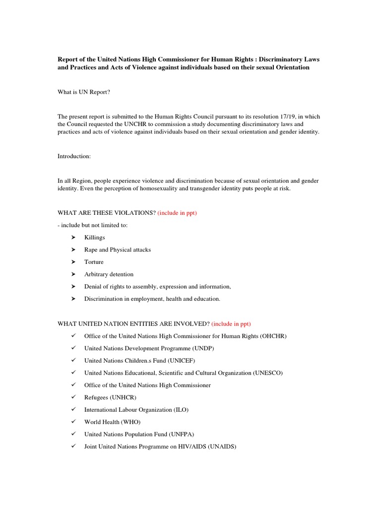 UN Report | PDF | Discrimination | Homosexuality