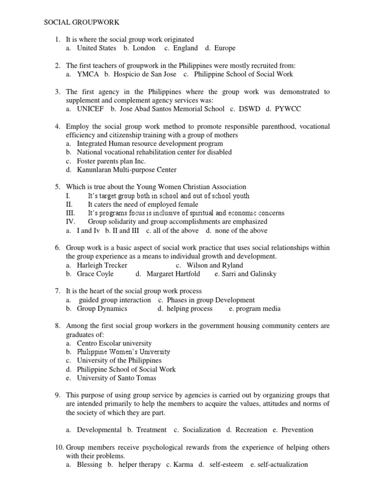 Group Work Practice Test | PDF | Social Group | Goal