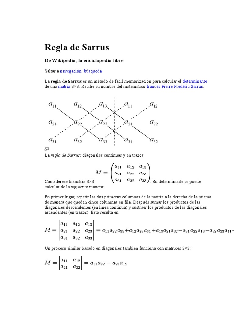 Regla de Sarrus | PDF | Determinante | Matriz (Matemáticas)