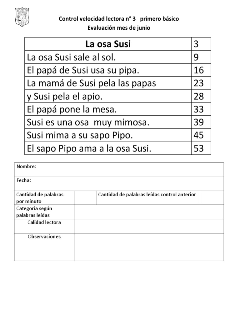 Control de Velocidad Lectora: Primero Básico | PDF