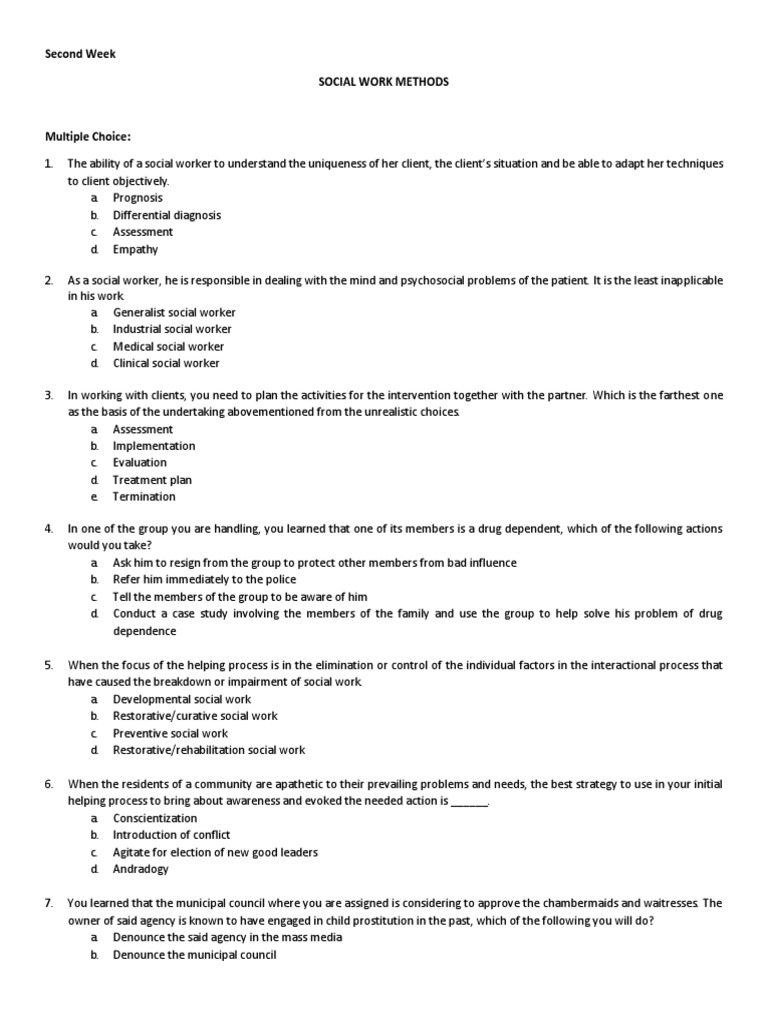 Second Week Social Work Methods | PDF | Social Group | Social Work