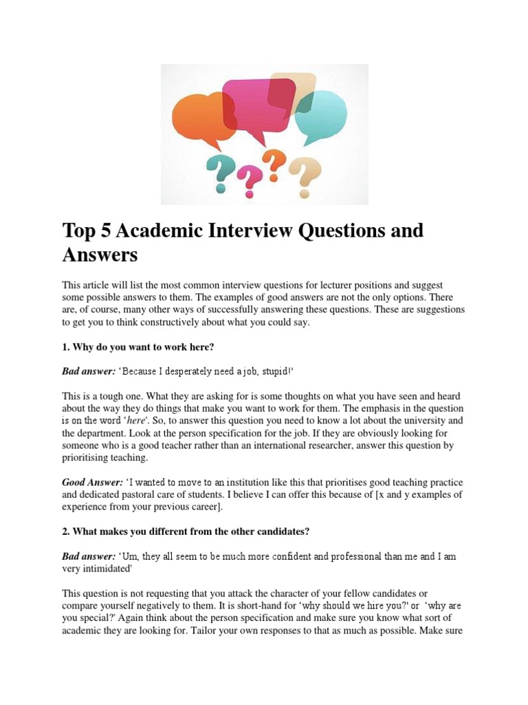 Top 5 Academic Interview Questions and Answers | PDF | Question | Teachers