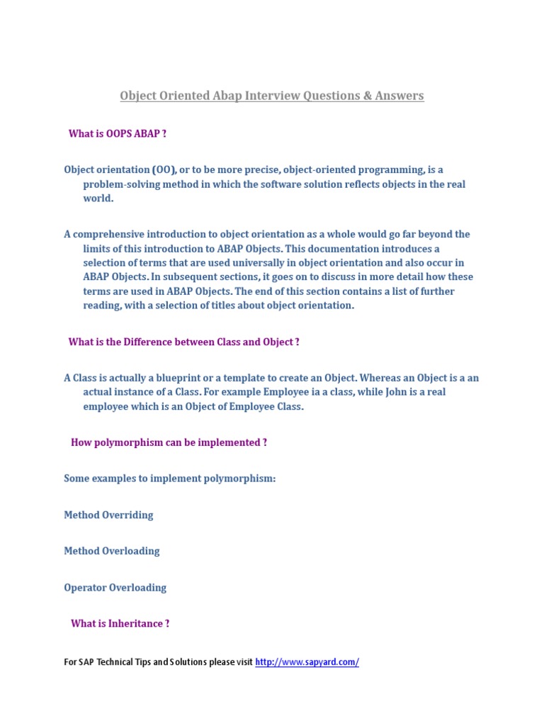 Object Oriented Abap Interview Questions & Answers: What Is Oops Abap ... Object Oriented Abap Interview Questions & Answers: What Is Oops Abap ...