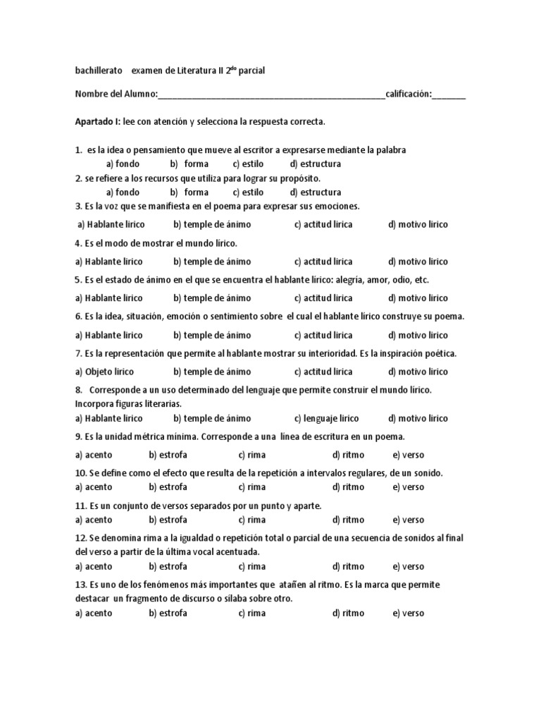 Examen de Literatura II Segundo Parcial | Ritmo | Teatro