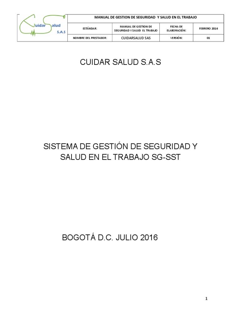 Manual de Gestion de Seguridad y Salud en El Trabajo | PDF | Seguridad ...