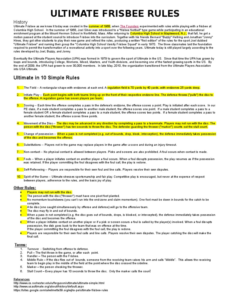 Ultimate Frisbee Rules | PDF | Teams | Leisure