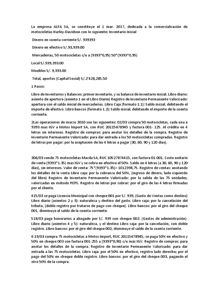 La Empresa ALFA SA Ejercicios 22 5 19 | PDF | Cheque | Efectivo