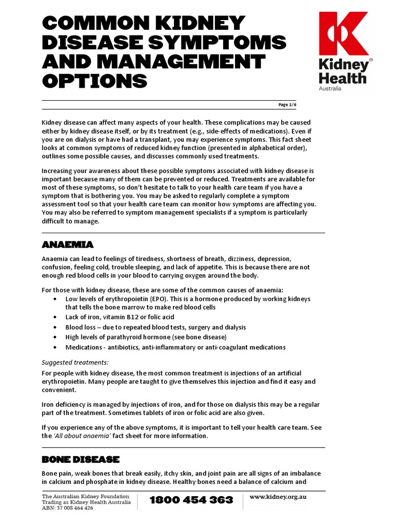 Common Kidney Disease Symptoms and Management Fact Sheet | PDF ...