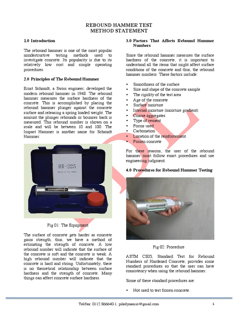 Rebound Hammer Test Method Statement | PDF | Hardness | Concrete