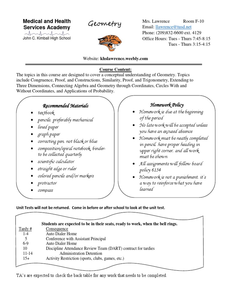 Geometry Syllabus Mhsa 2019-2020 | PDF | Homework | Learning