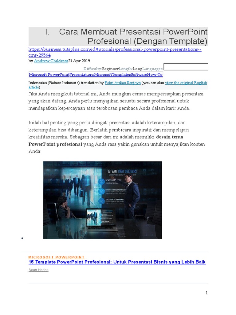Cara Membuat Presentasi PowerPoint Profesional (Dengan Template) | PDF