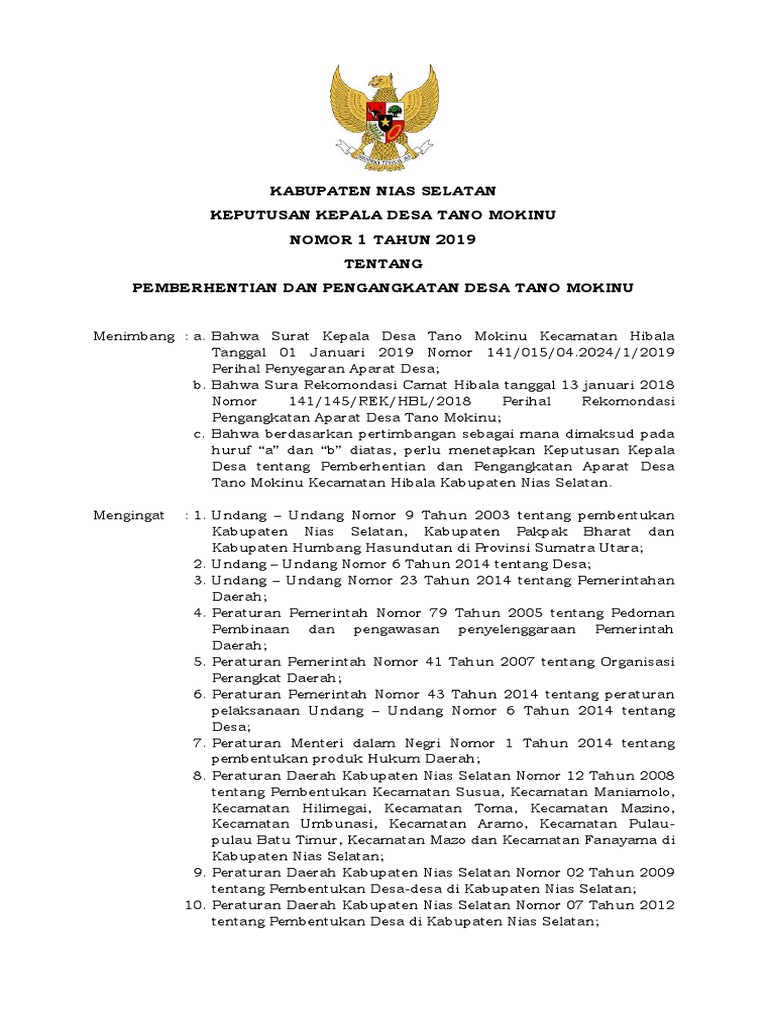 Contoh Surat Keputusan (SK) Pengangkatan Bendahara Desa | PDF