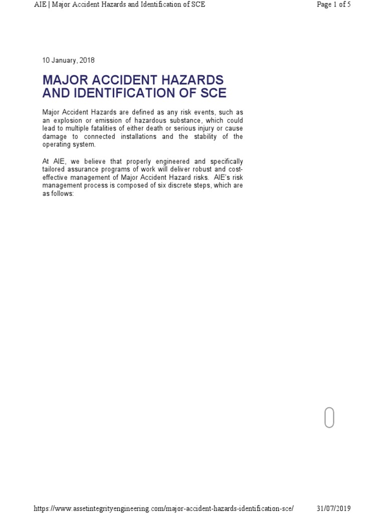 Major Accident Hazards and Identification of Sce | PDF | Hazards | Risk
