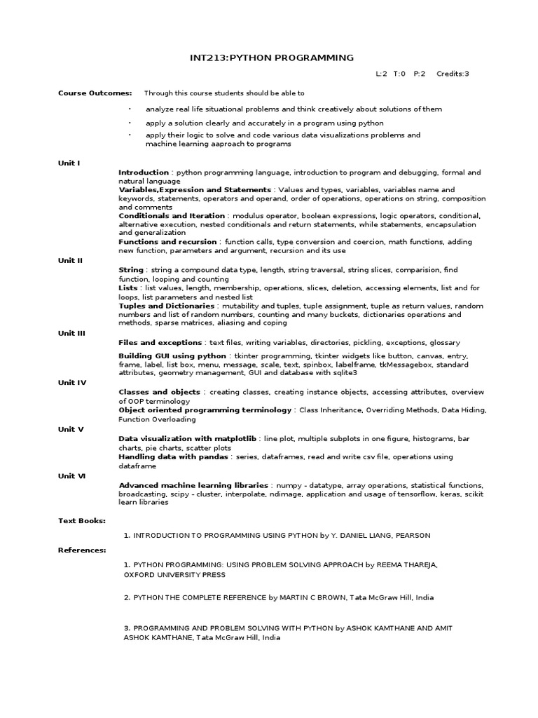Int213:Python Programming: Through This Course Students Should Be Able To | Download Free PDF ...