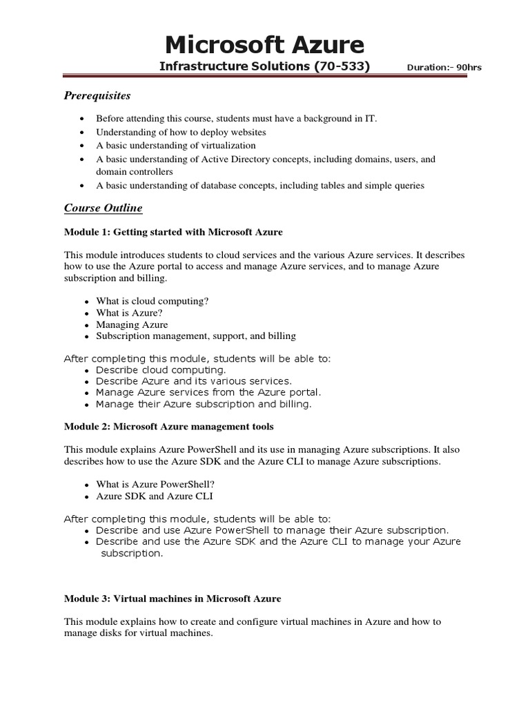 Microsoft Azure Syllabus | PDF | Microsoft Azure | Platform As A Service