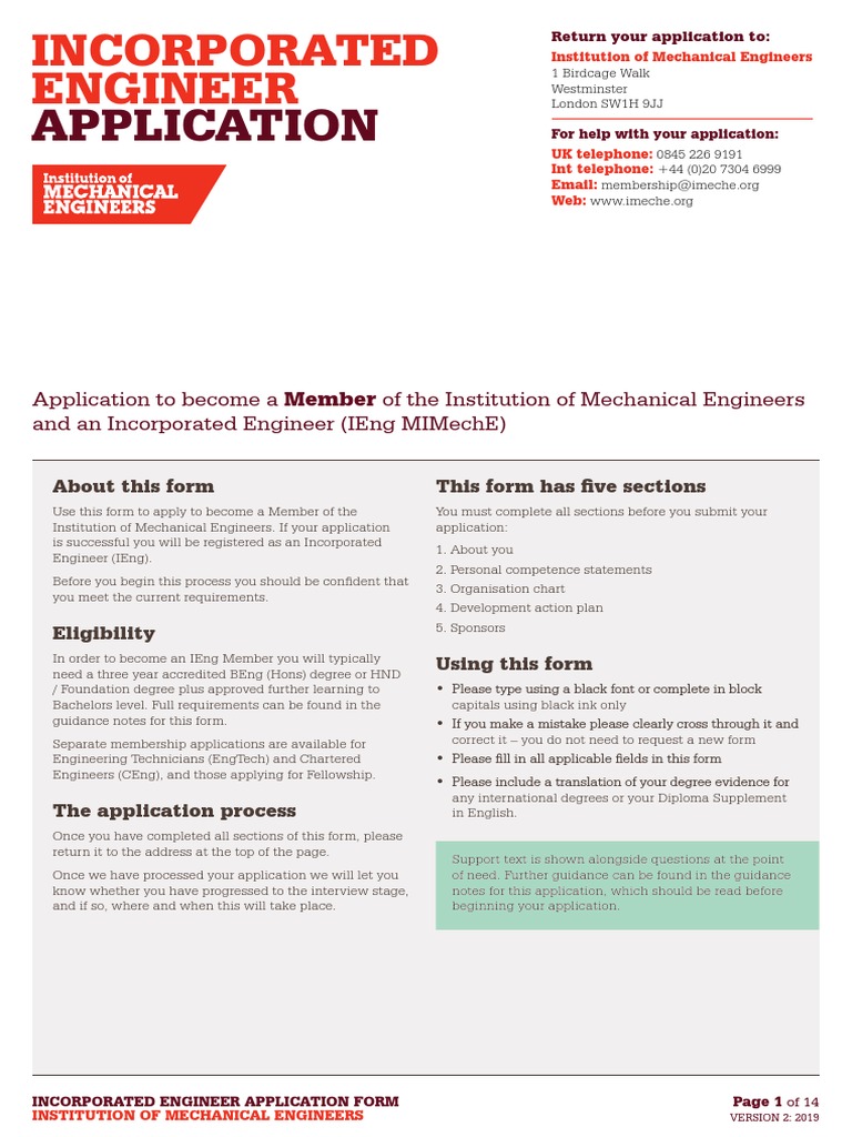 IMechE Incorporated Engineer Application Form | PDF | Engineering ...
