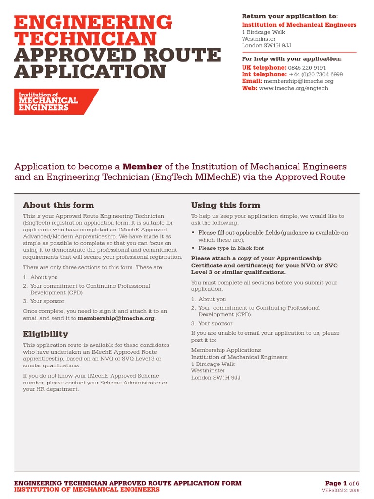Imeche Engtech Approved Application Form 2019 | PDF | Engineering ...