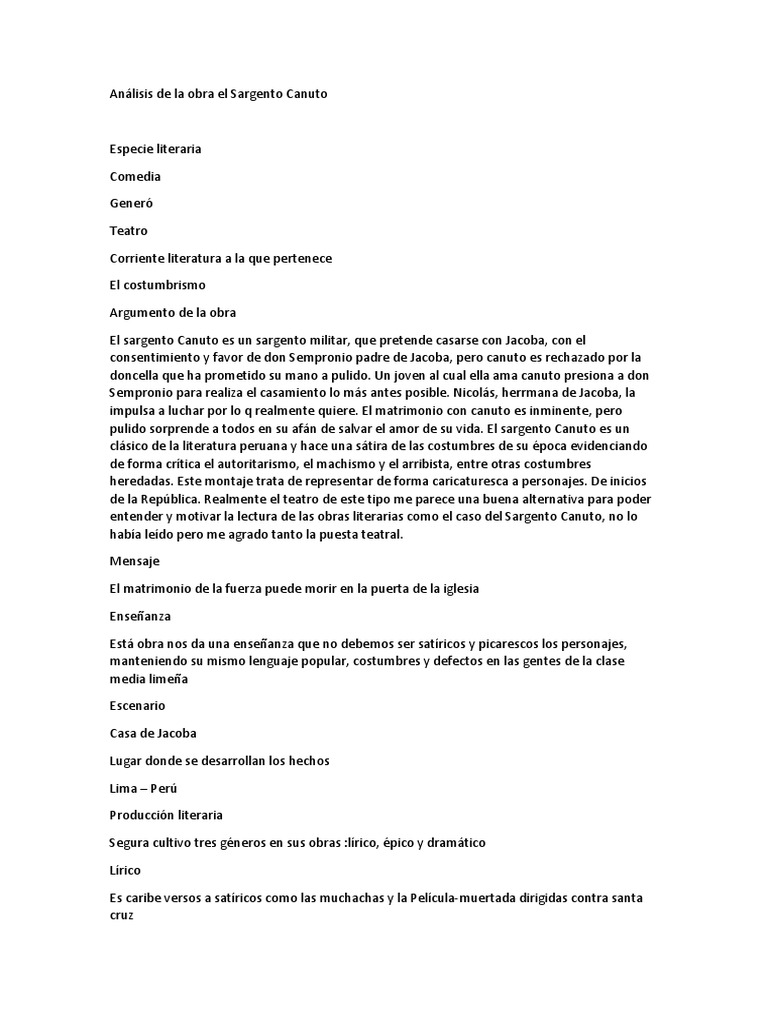 Análisis de La Obra El Sargento Canuto | PDF | Sátira | Teatro