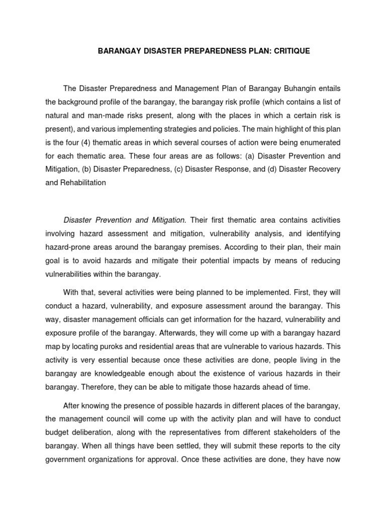 Barangay Disaster Preparedness Plan | PDF | Emergency Evacuation ...