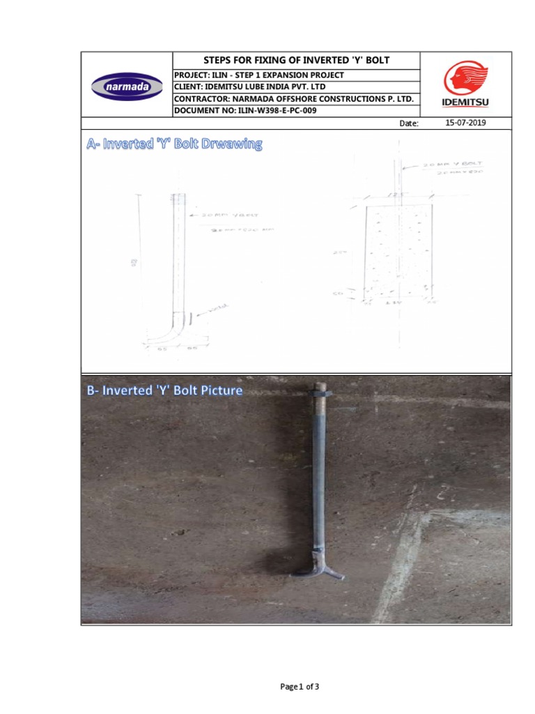 Inverted 'Y' Bolt Installation Guide | PDF | Civil Engineering ...