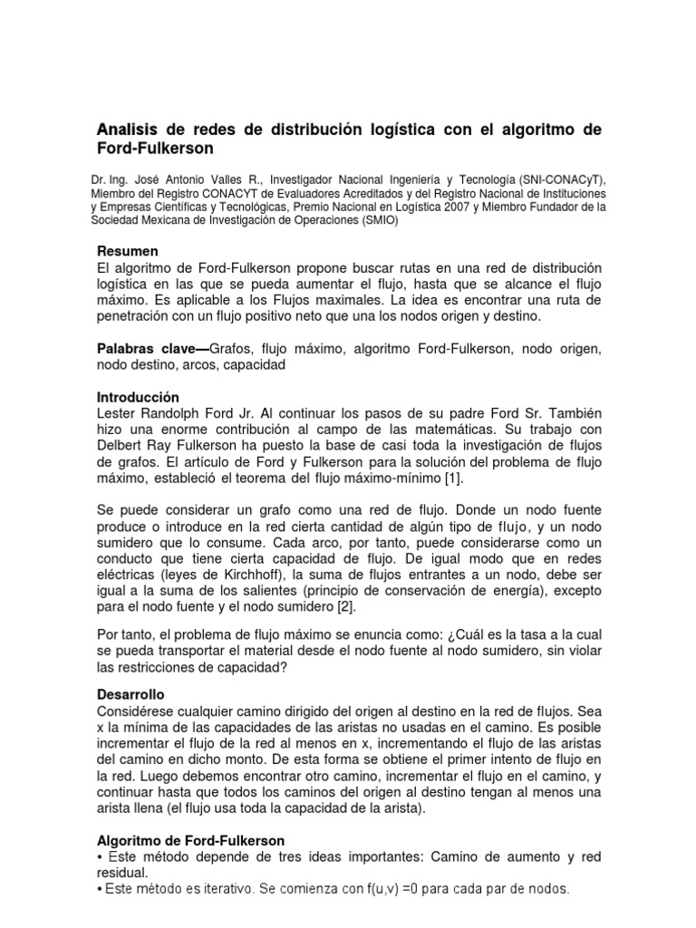 Aplicacion Del Algoritmo Ford Fulkerson PDF | PDF | Transporte | Algoritmos